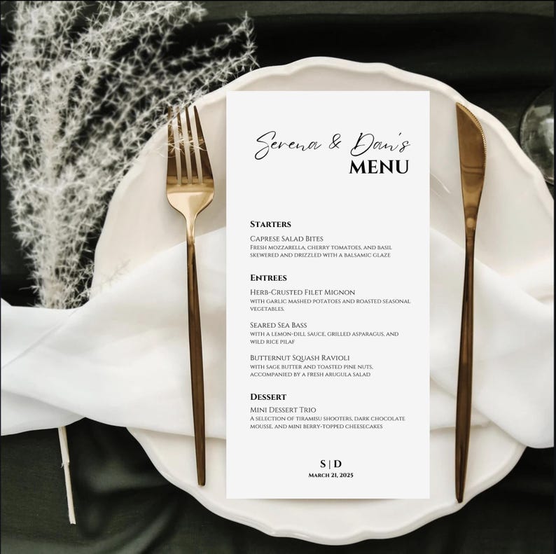 Minimalist Wedding Menu Card Template, Printable Wedding Tall Menu ...