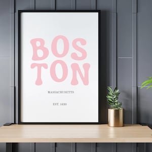 Boston Typography Art Print | Pink Groovy Boston Print | Massachusetts ...