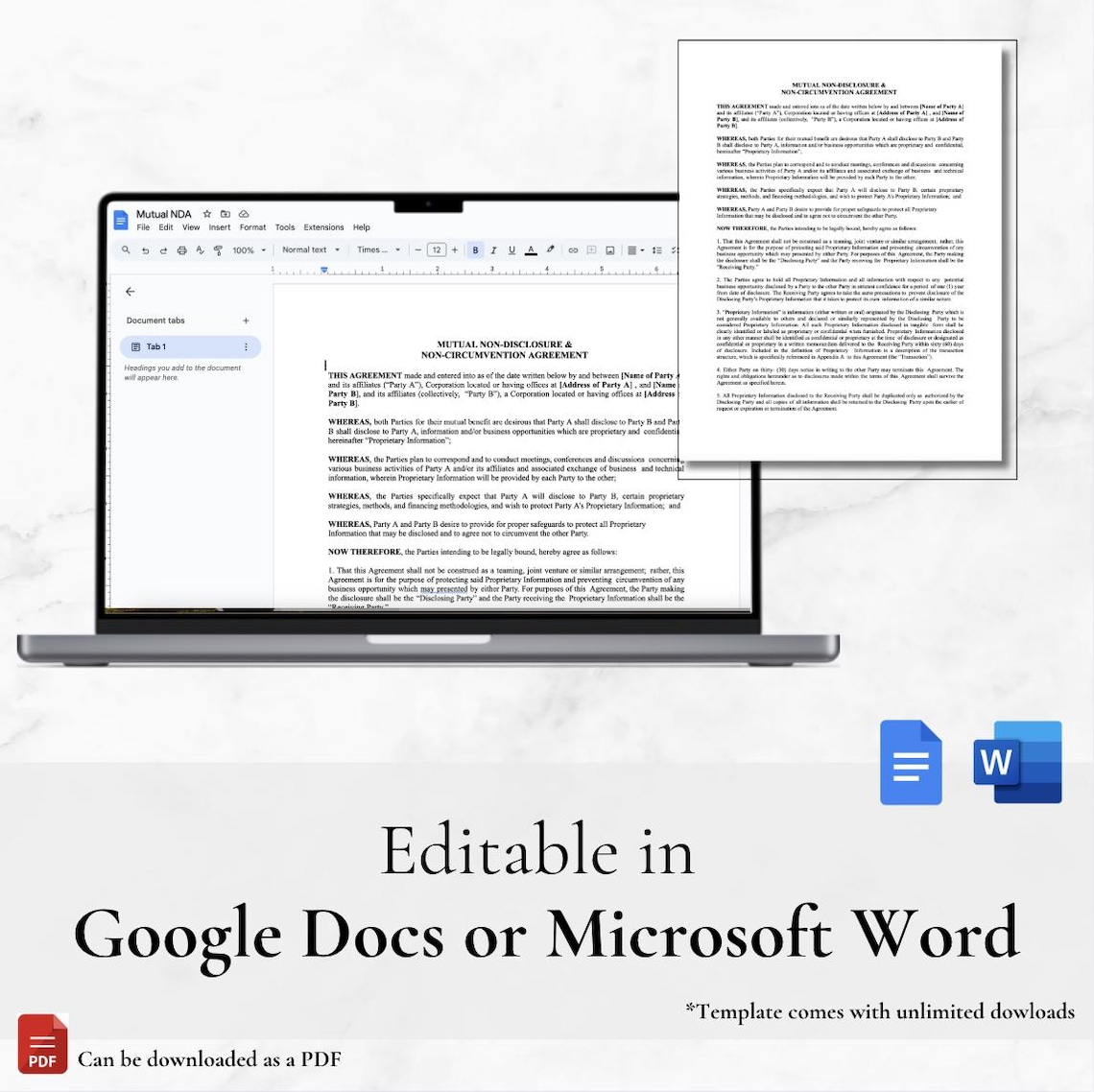 Editable Non-disclosure Agreement Template, NDA Agreement Contract ...