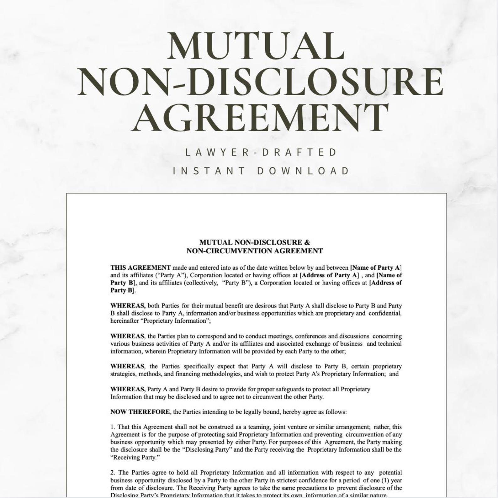 Editable Non-disclosure Agreement Template, NDA Agreement Contract ...