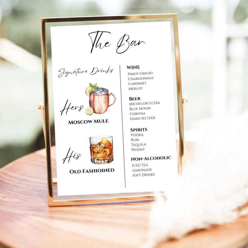 Signature Drink Menu Template, Modern Editable Drink Menu, Wedding ...