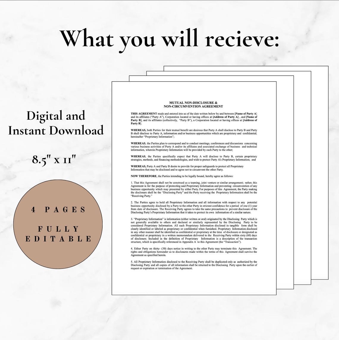 Editable Non-disclosure Agreement Template, NDA Agreement Contract ...