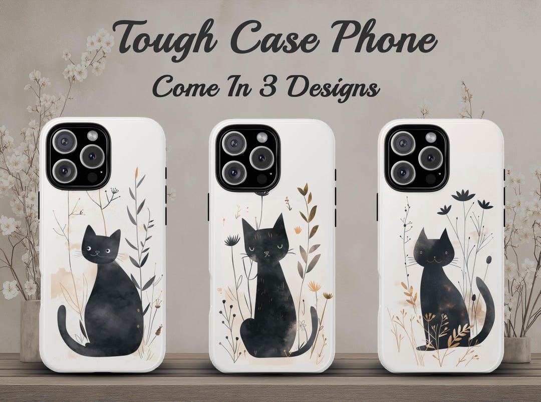 Cute Black Cat Funny in Flower Field Phone Case Tough Case 3 Designs ...