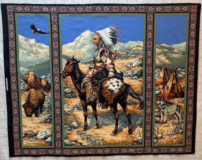 Vintage Springs Industries Native American Indian Chief Fabric Panel 44 ...