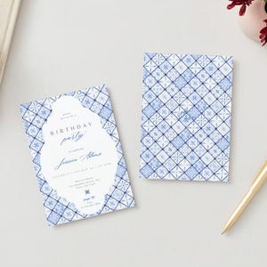 Blue Tile Mediterranean Birthday Card, Celebration Party Invitation ...