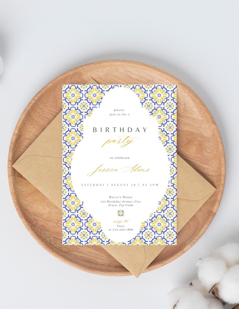 Yellow Italian Style Birthday Invitation Template | Mediterranean ...