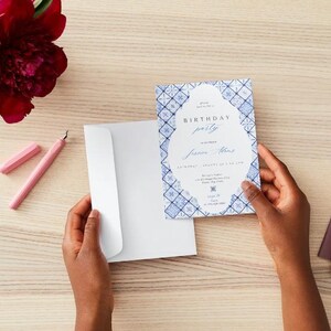 Blue Tile Mediterranean Birthday Card, Celebration Party Invitation ...