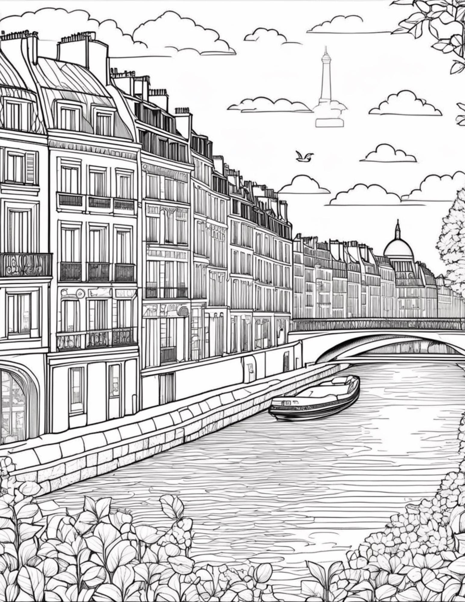 Paris Coloring Book, 25 Beautiful Pages of Iconic Paris Landmarks and ...