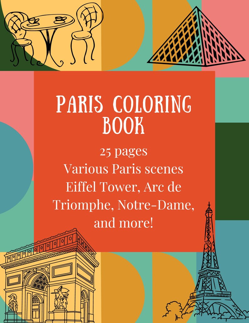 Paris Coloring Book, 25 Beautiful Pages of Iconic Paris Landmarks and ...