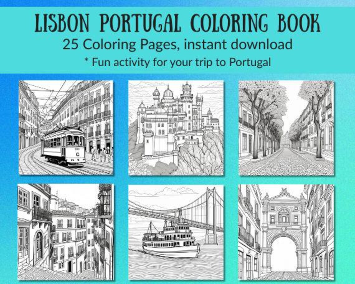 Lisbon Portugal Coloring Pages, 25 Pages Coloring Book of Lisbon ...
