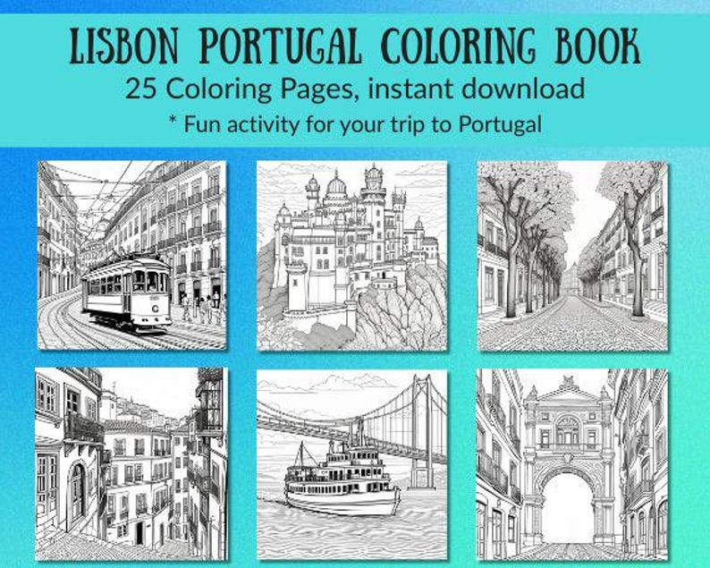 Lisbon Portugal Coloring Pages, 25 Pages Coloring Book of Lisbon ...