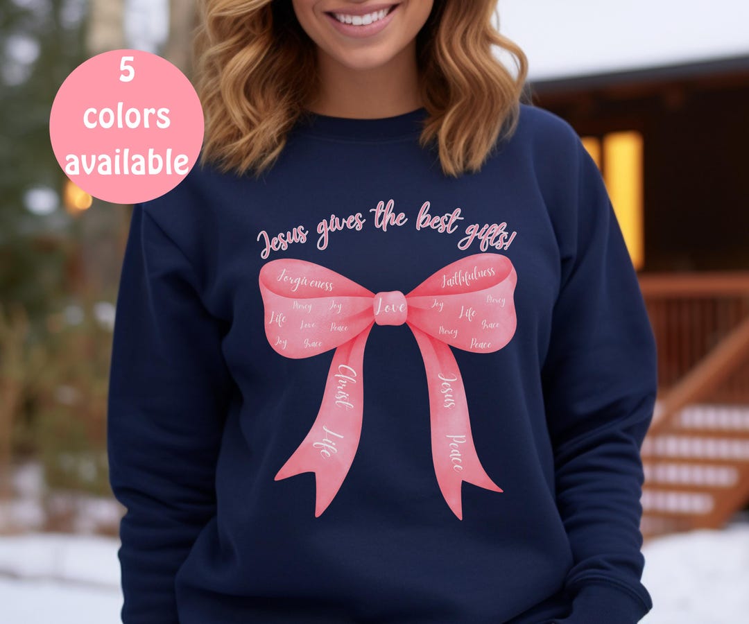 Jesus Gifts Coquette Pink Ribbon Bow Sweatshirt, Jesus Crewneck ...