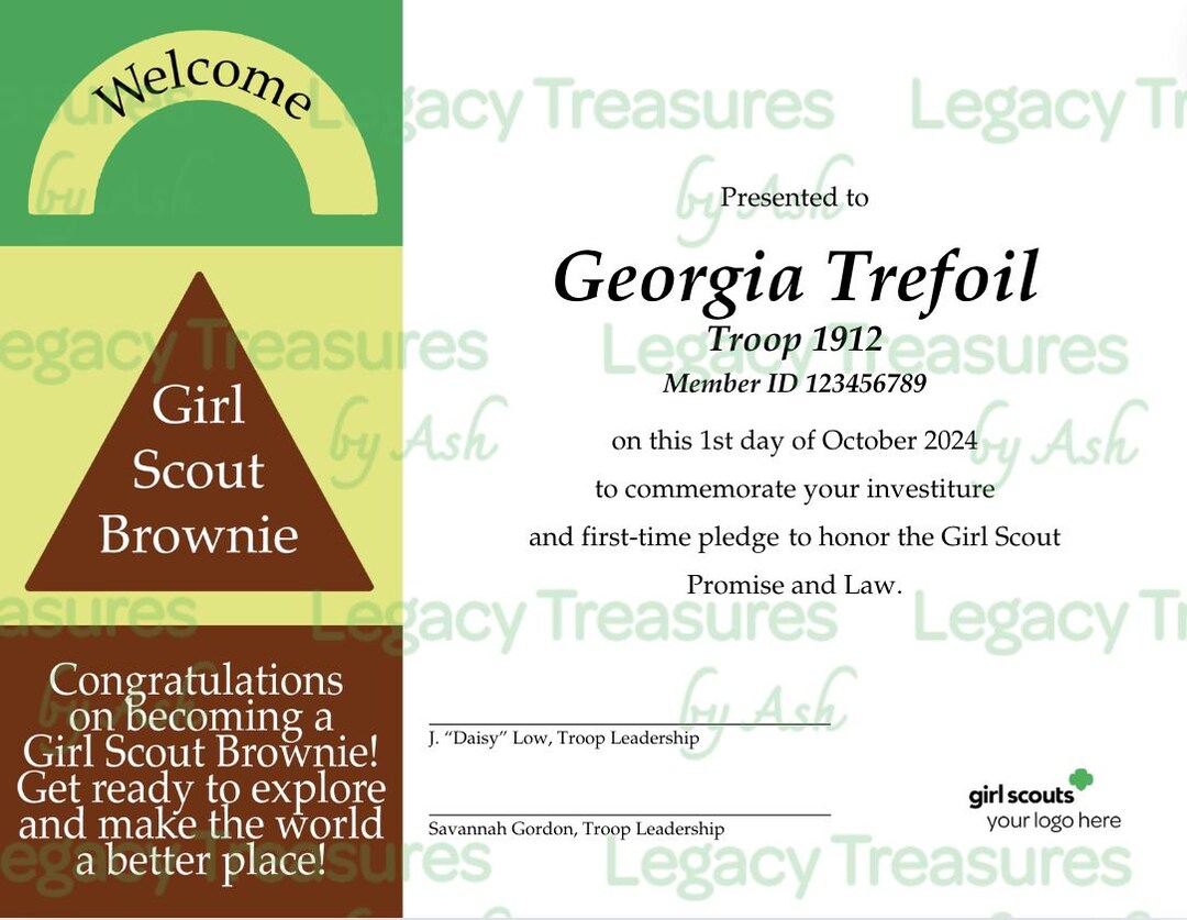 Custom Girl Scout Investiture Certificate for Brownies - Editable Canva ...