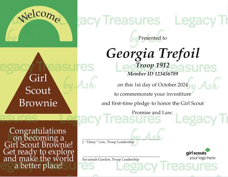 Custom Girl Scout Investiture Certificate for Brownies - Editable Canva ...