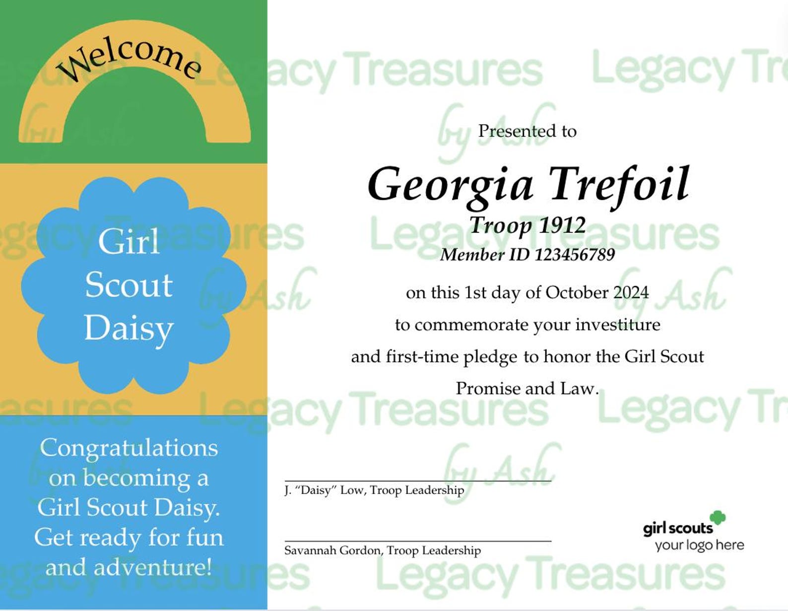 Custom Girl Scout Investiture Certificate for Daisies - Editable Canva ...