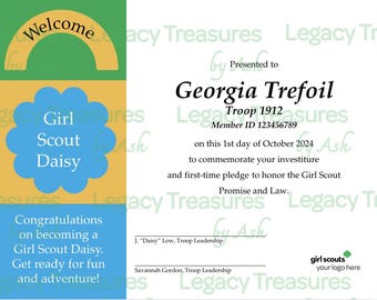 Custom Girl Scout Investiture Certificate for Brownies - Editable Canva ...