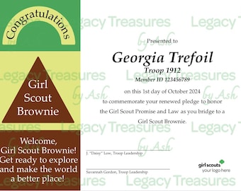 Custom Girl Scout Bridge to Senior Certificate - Editable Canva ...