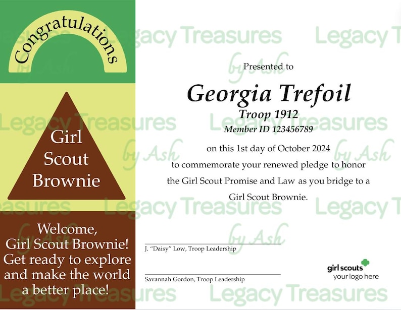 Custom Girl Scout Bridge to Brownie Certificate - Editable Canva ...