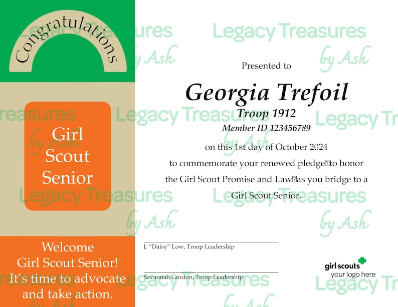 Custom Girl Scout Bridge to Senior Certificate - Editable Canva ...