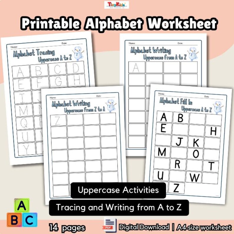 Alphabet Tracing and Handwriting Worksheets Kindergarten, Homeschool ...