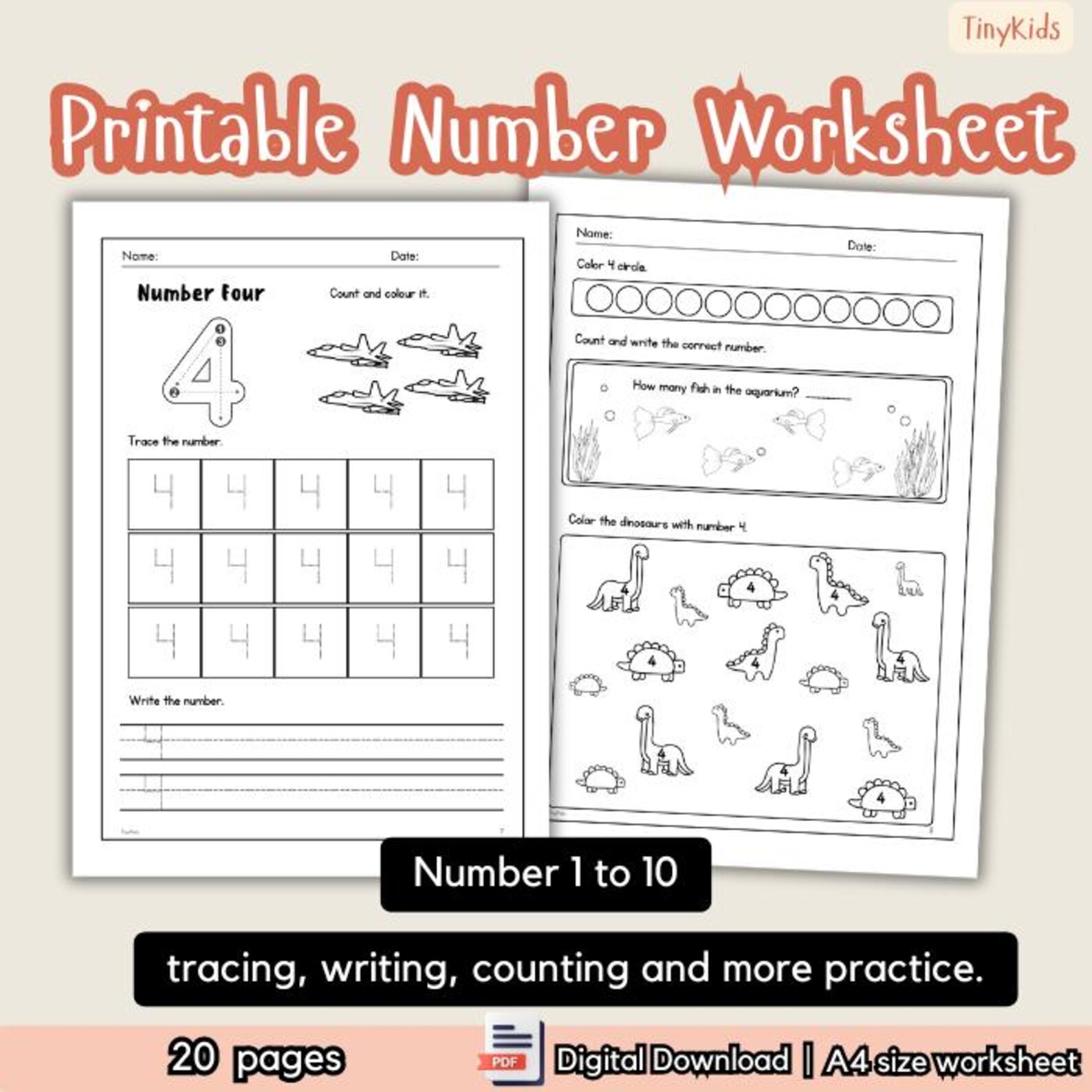 Printable Number 1 to 10 Learning Worksheets for Kindergarten ...