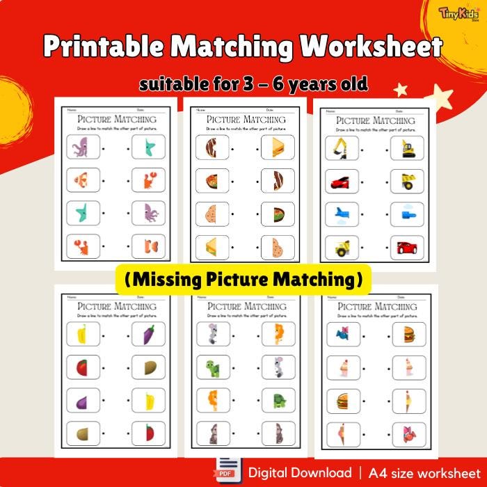 Printable Matching Worksheet for Toddlers and Kids Picture Matching ...
