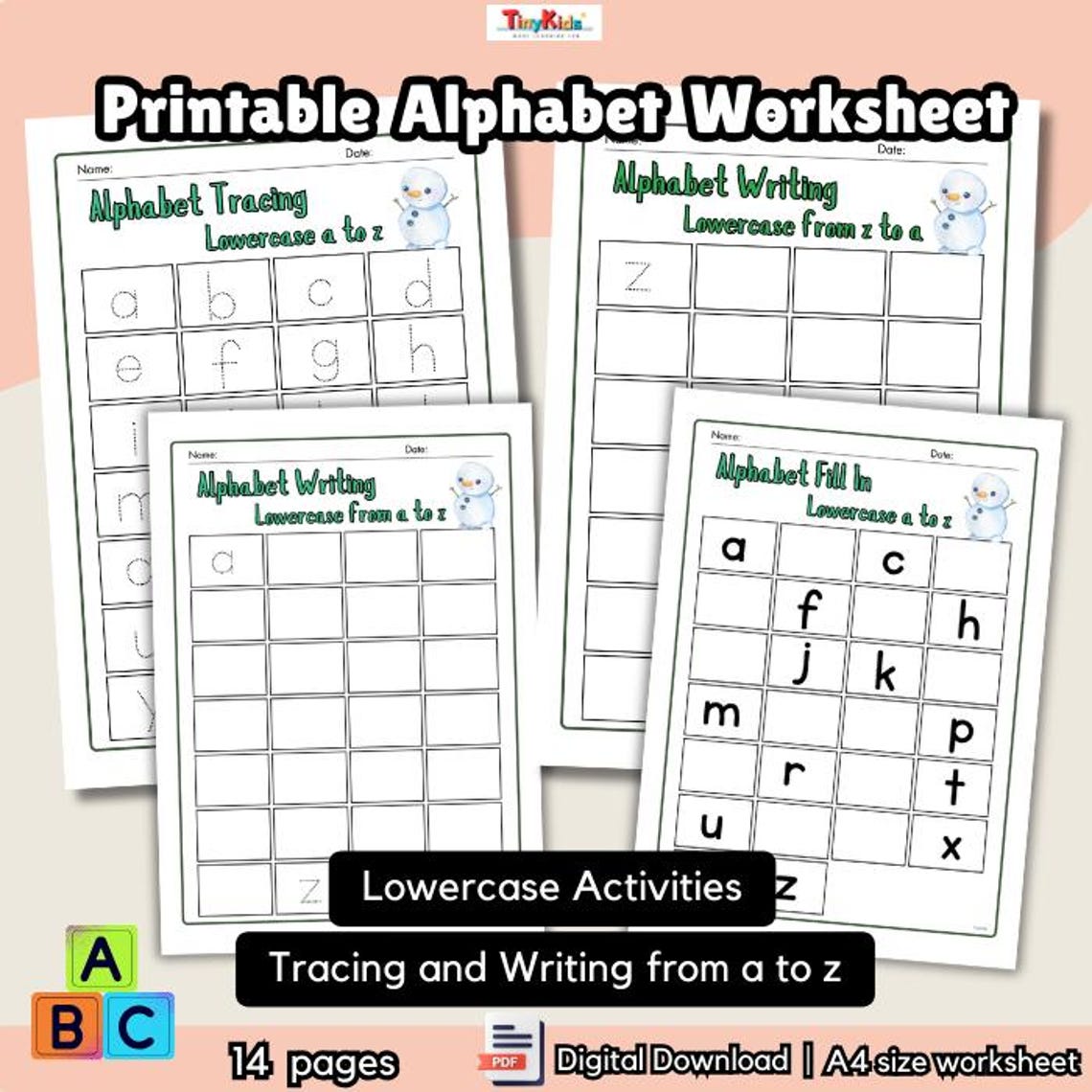 Alphabet Tracing and Handwriting Worksheets Kindergarten, Homeschool ...