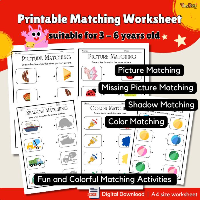 Printable Matching Worksheet for Toddlers and Kids Picture Matching ...