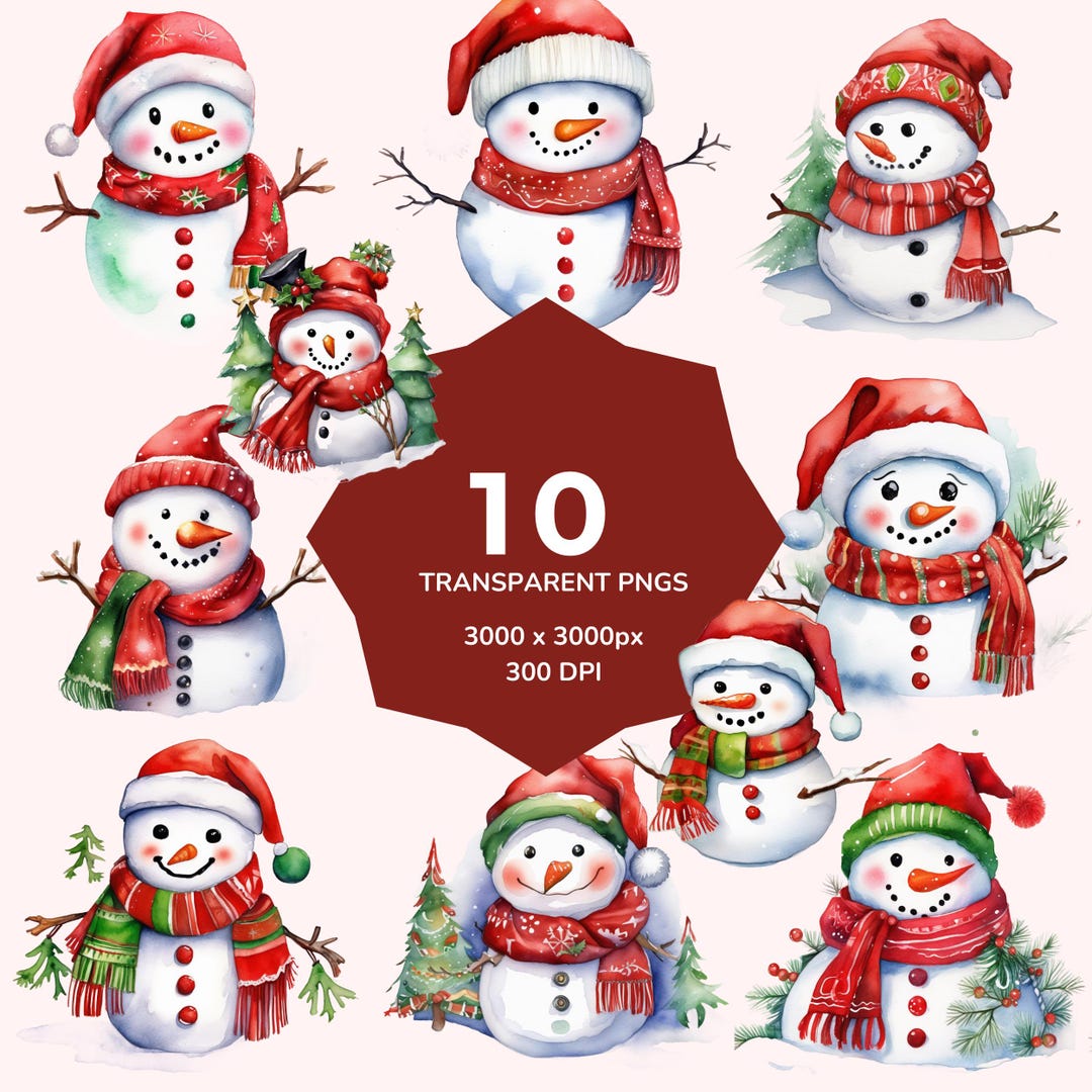Snowman Clip Art Christmas Clip Art 10 PNG 300 DPI Instant Download - Etsy