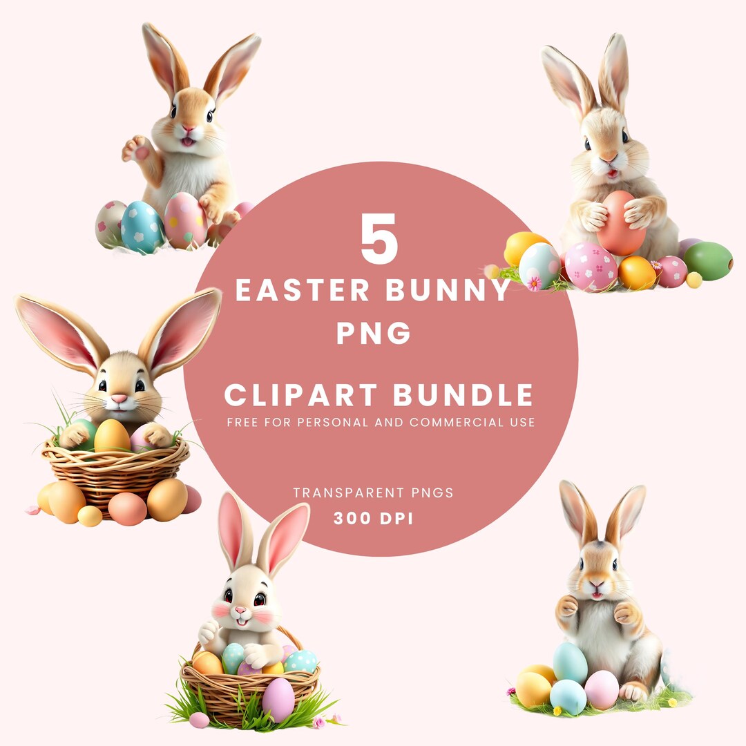 5 Easter Bunny Clip Art | Instant Download | PNG - Etsy