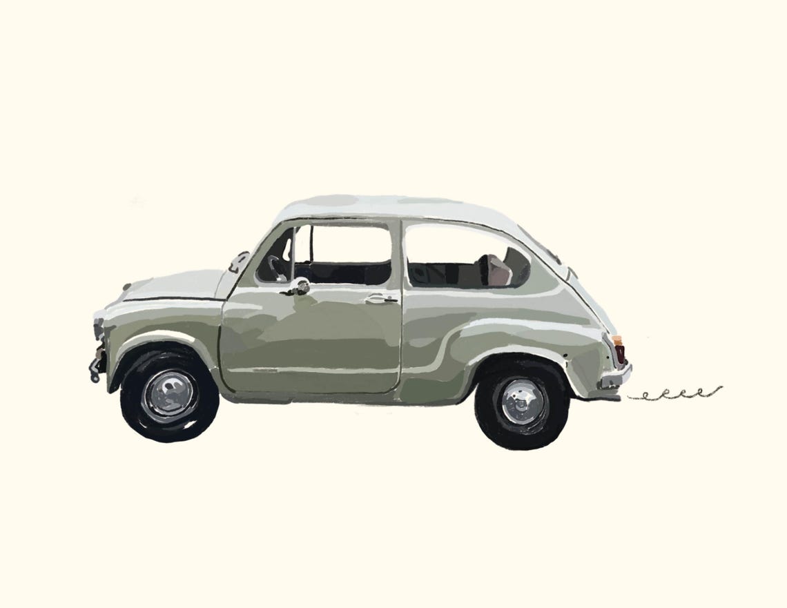 Vintage Volkswagen Bug/mini Cooper Illustrated Digital Art Print - Etsy