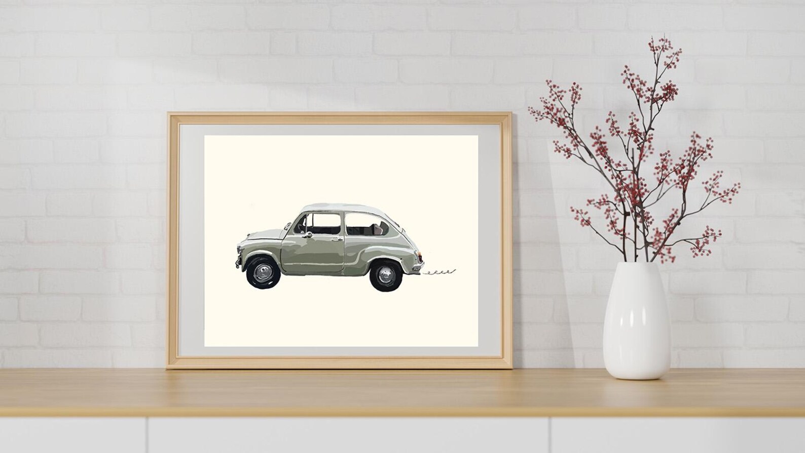 Vintage Volkswagen Bug/mini Cooper Illustrated Digital Art Print - Etsy