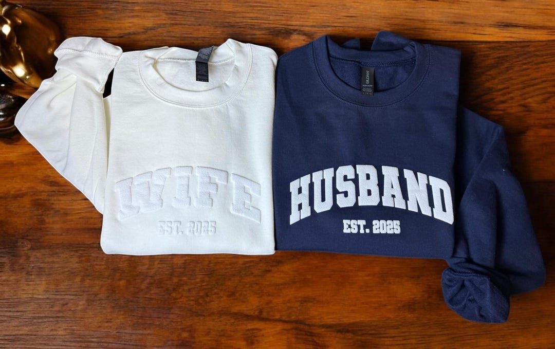 Wife Husband Custom Puff Design Sweatshirt, Tone on Tone, Honeymoon ...