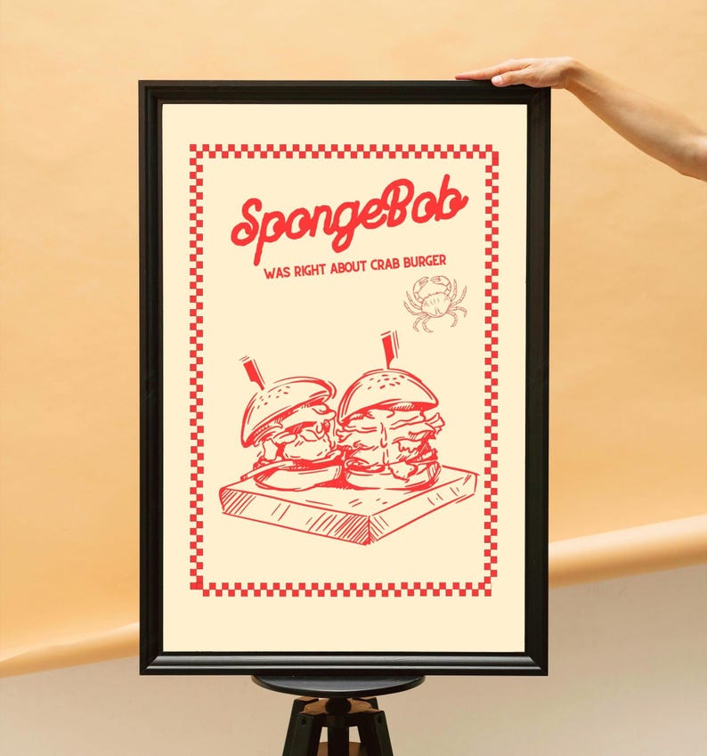 Spongebob Burger Print ~ Red Poster ~ Aesthetic Room Decor ~ Apartment ...