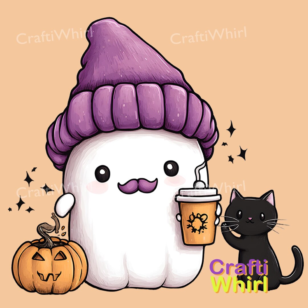 Cute Moustache Ghost Png, Halloween Png, Pumpkin Spice Late Ghost ...