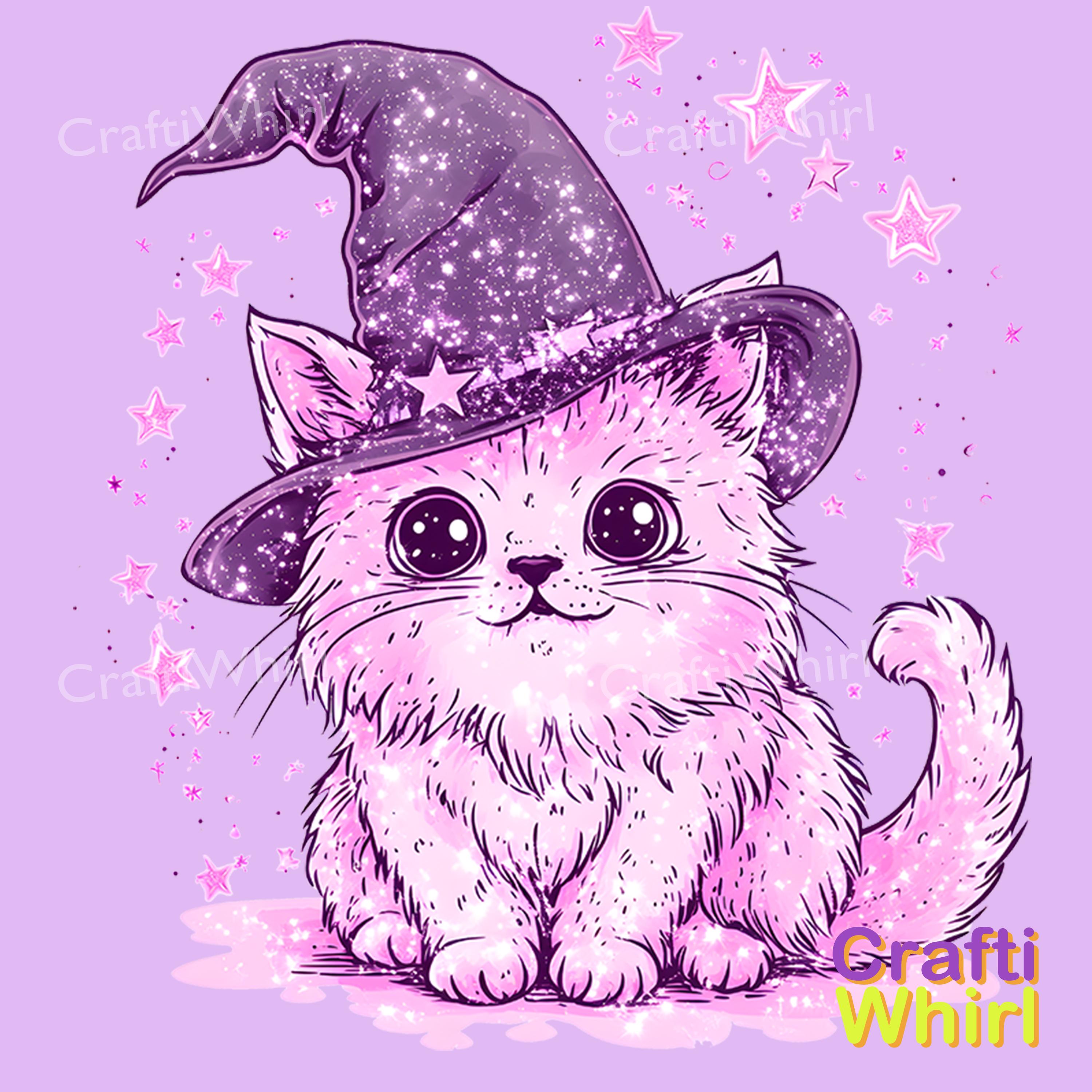 Cute Pink Glitter Cat Png, Halloween Png, Goth Cat, Bougie Cat, Witch ...