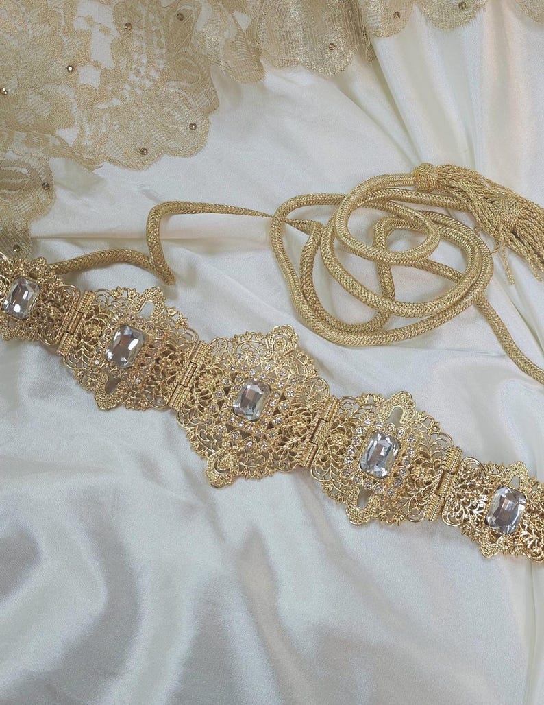 Moroccan Gold Belt for Caftan With Strings, Wedding Belt, Hand Crafted ...