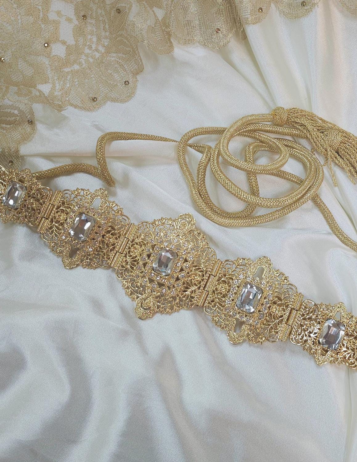 Moroccan Gold Belt for Caftan With Strings, Wedding Belt, Hand Crafted ...