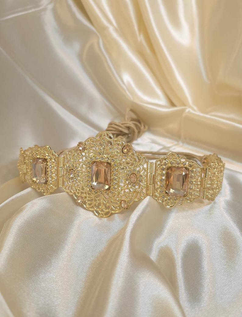 Moroccan Gold Belt for Caftan With Strings, Wedding Belt, Hand Crafted ...
