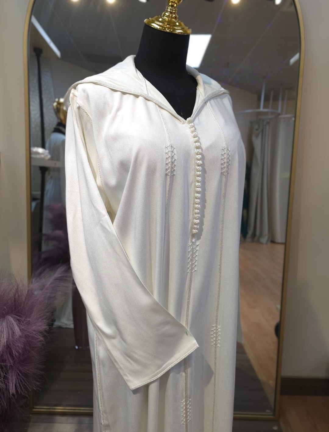 Handmade Moroccan Jellaba Abaya: Embroidered White Rayon Dress,price ...