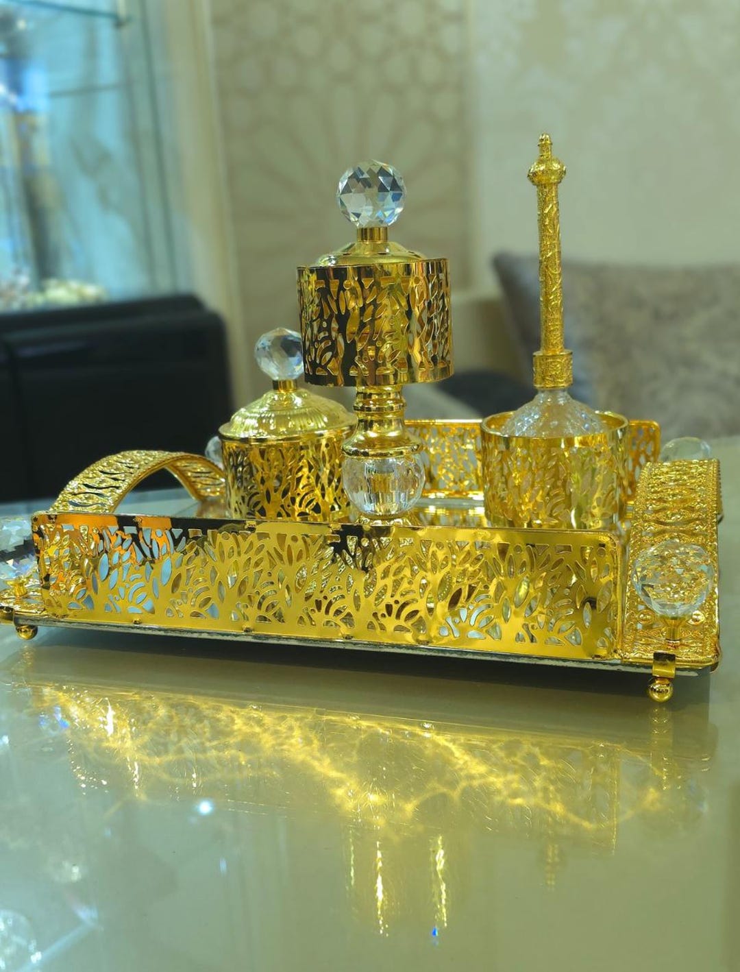 Gold Metallic Arabic Bakhoor Burner Set: Arabic Oud Incense Holder, Eid ...