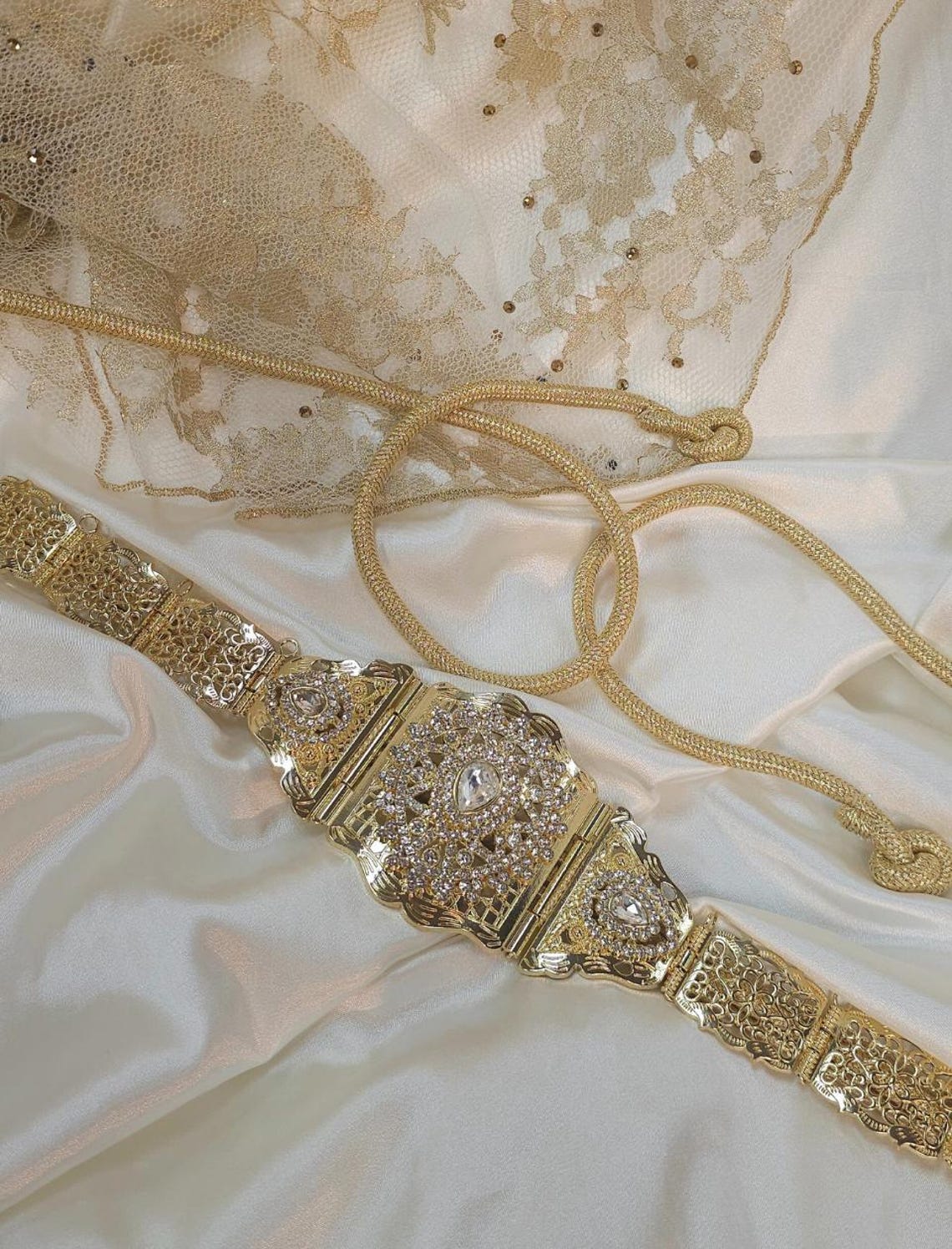 Moroccan Gold Belt for Caftan With Strings, Wedding Belt, Hand Crafted ...