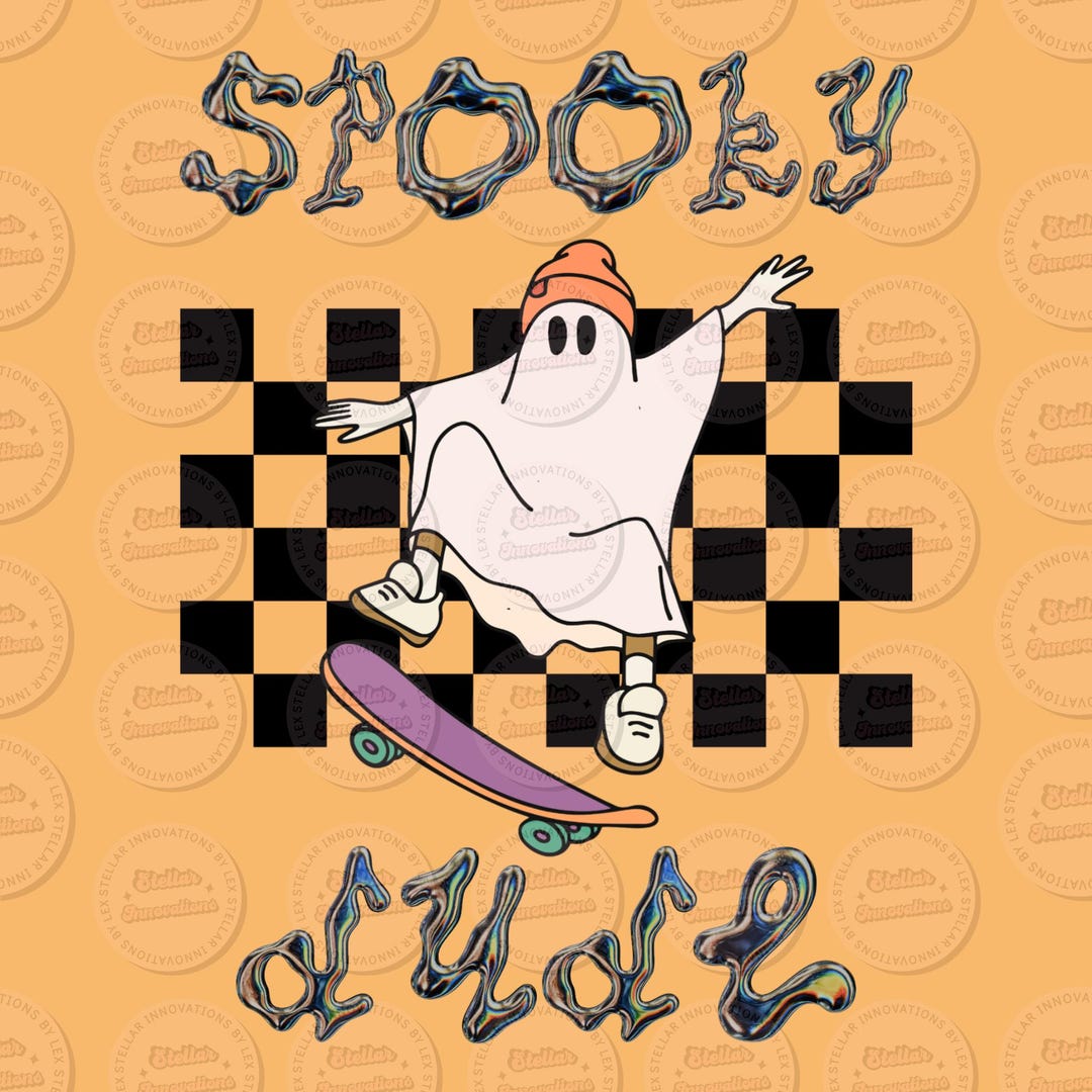 Ghost Skateboard PNG, Halloween Ghost Png, Spooky Season Png, Checkered ...