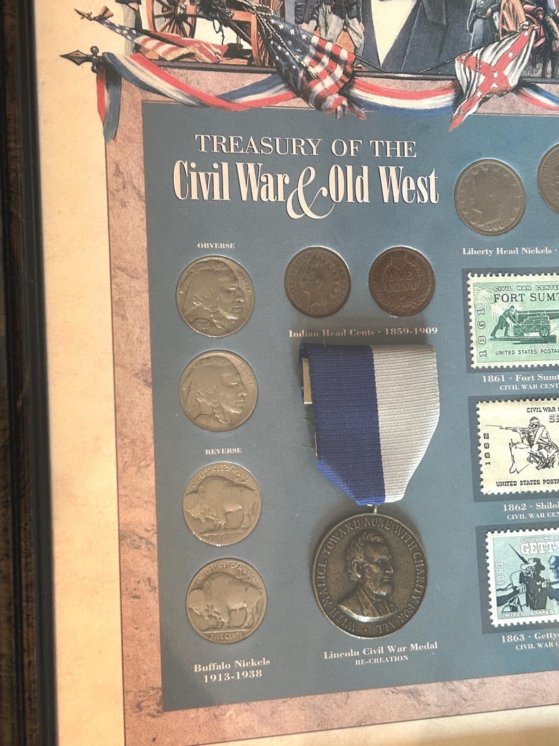 Vintage Framed Civil War & Old West Collectible Coins Liberty Coin ...