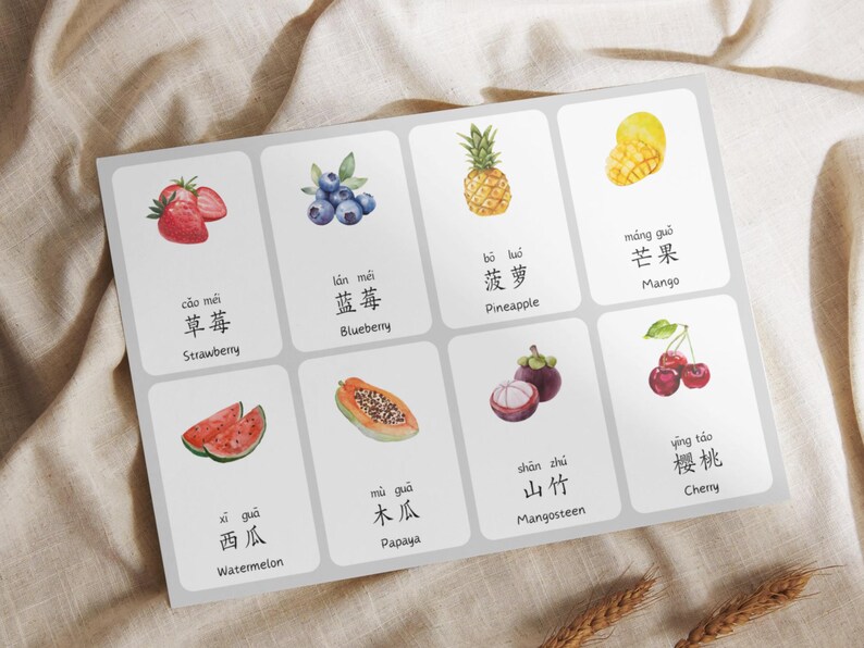 40 Common Fruits Chinese Flashcards Educational Games, Vocabulary ...