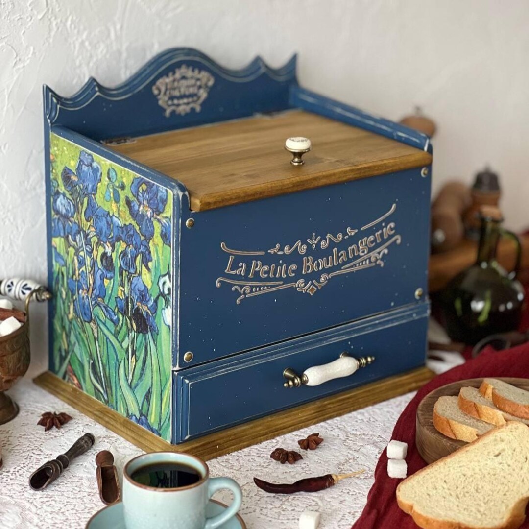 Handmade Vintage French Bread Box, Rustic Kitchen Storage, Retro Style ...