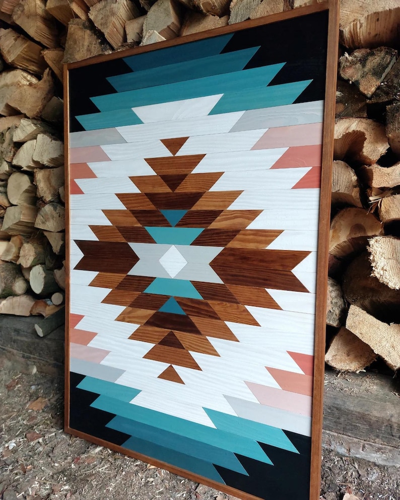Large Aztec Wood Wall Art | Geometric Boho Wood Panel | Handmade Barn ...