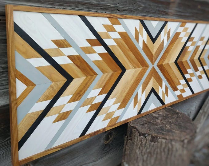 Natural Mango and Black Painted Beech Wood Mosaic Wood Wall Art ...