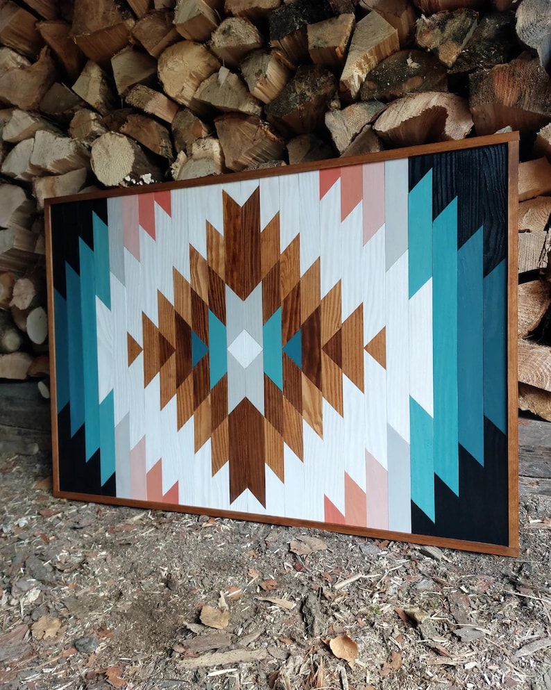 Large Aztec Wood Wall Art | Geometric Boho Wood Panel | Handmade Barn ...