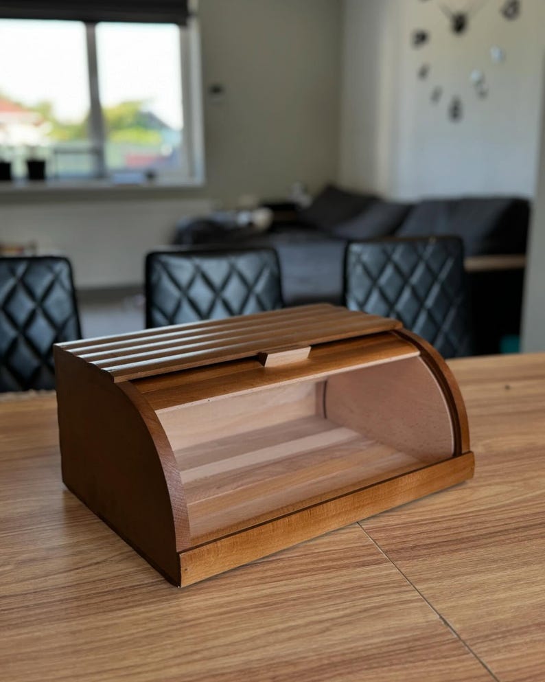 Vintage Handmade Wooden Bread Box, Rustic Roll Top Bread Bin, Farmhouse ...